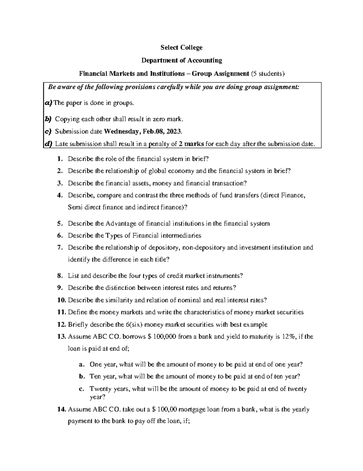 Group Assignment for FMI: Financial Markets Overview & Analysis - Studocu