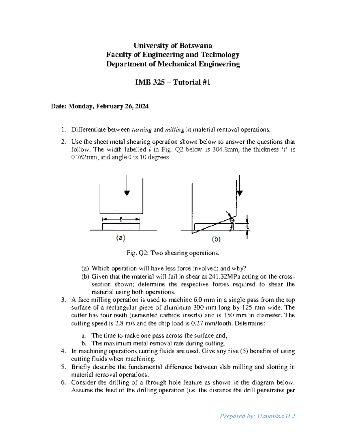 Tutorial #1: IMB 325 - Material Removal Operations and Machining ...