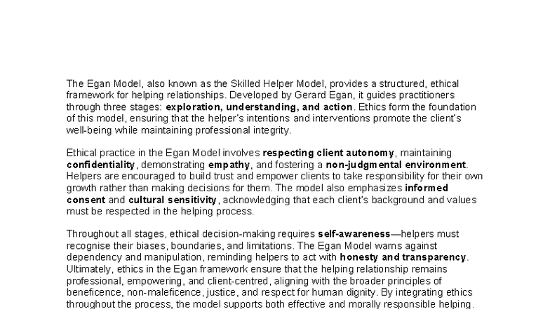 Ethics Principles in the Egan Model: A Structured Framework - Studocu