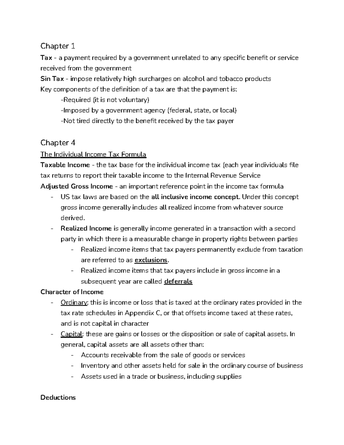 Tax 101: Comprehensive Overview of Tax Exclusions and Deductions - Studocu