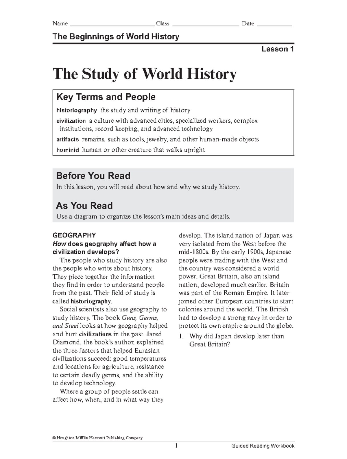L1 Guided Reading and Writing - Module 1 - The Beginning of World ...