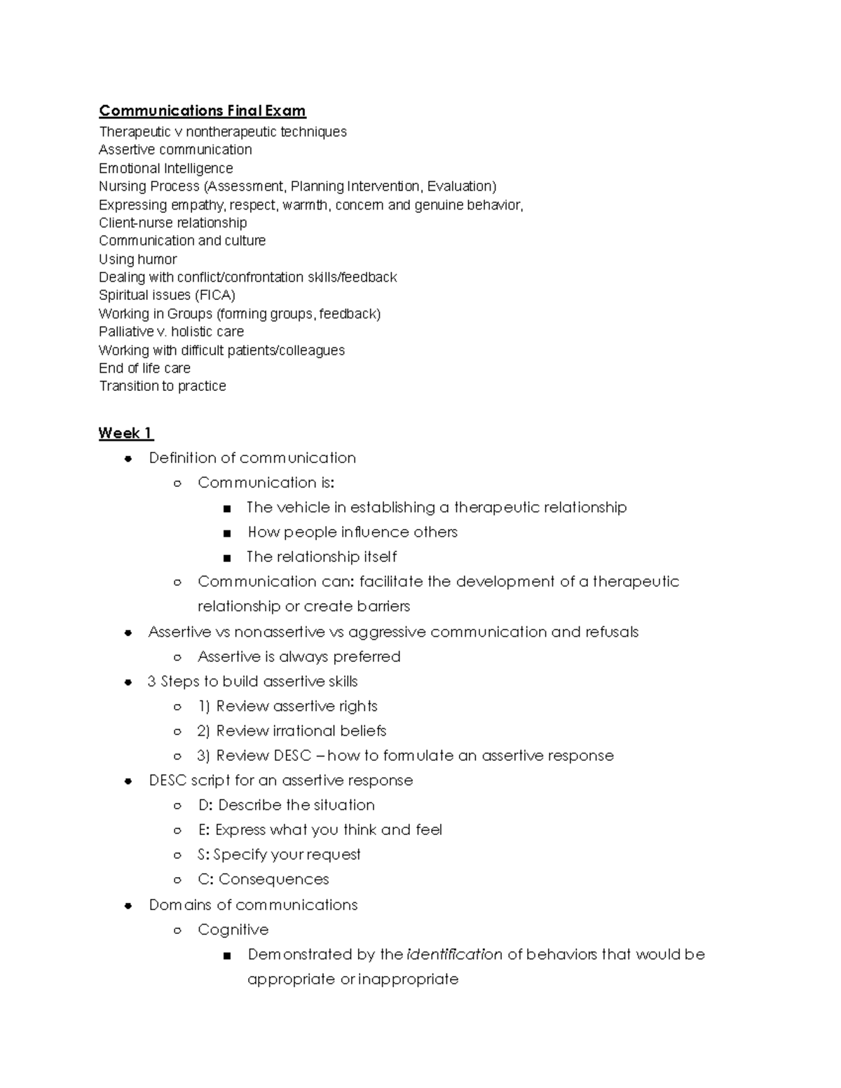 Final Exam - Nursing Communication Techniques Overview (NURS 101) - Studocu