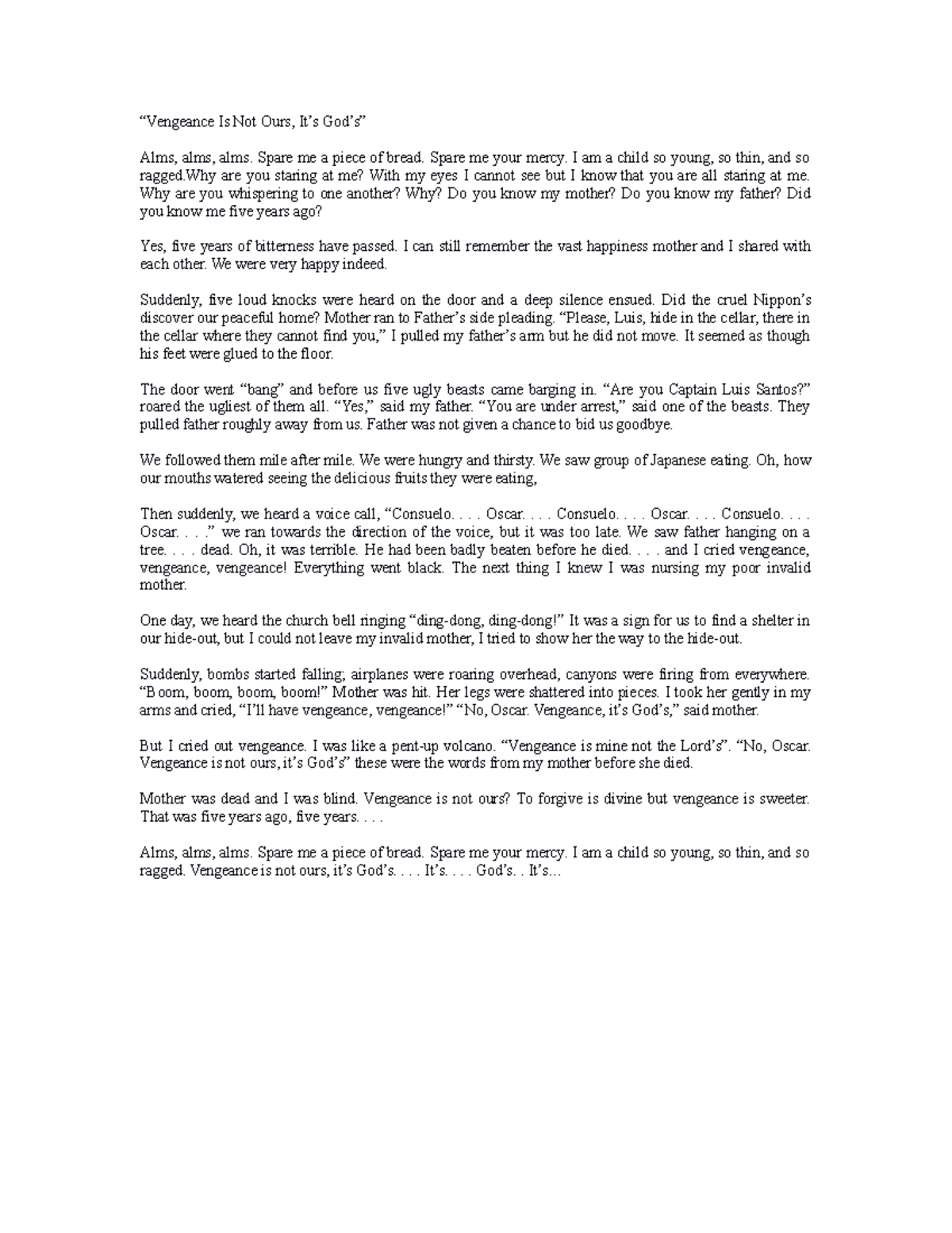 Declamation Piece: "Vengeance Is Not Ours, It’s God’s" Analysis - Studocu