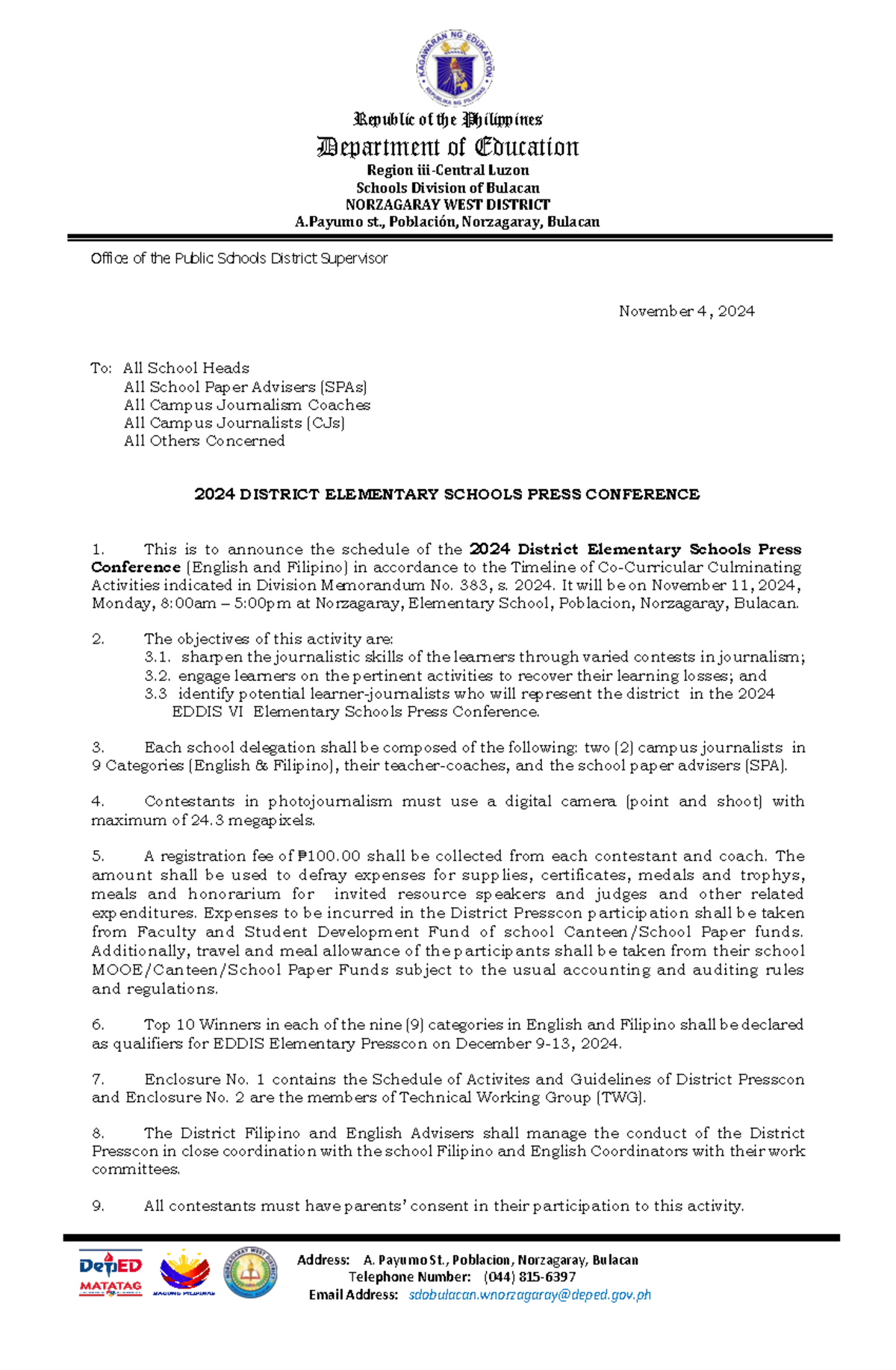 2024 District Letter No. 51: Elementary Schools Press Conference - Studocu