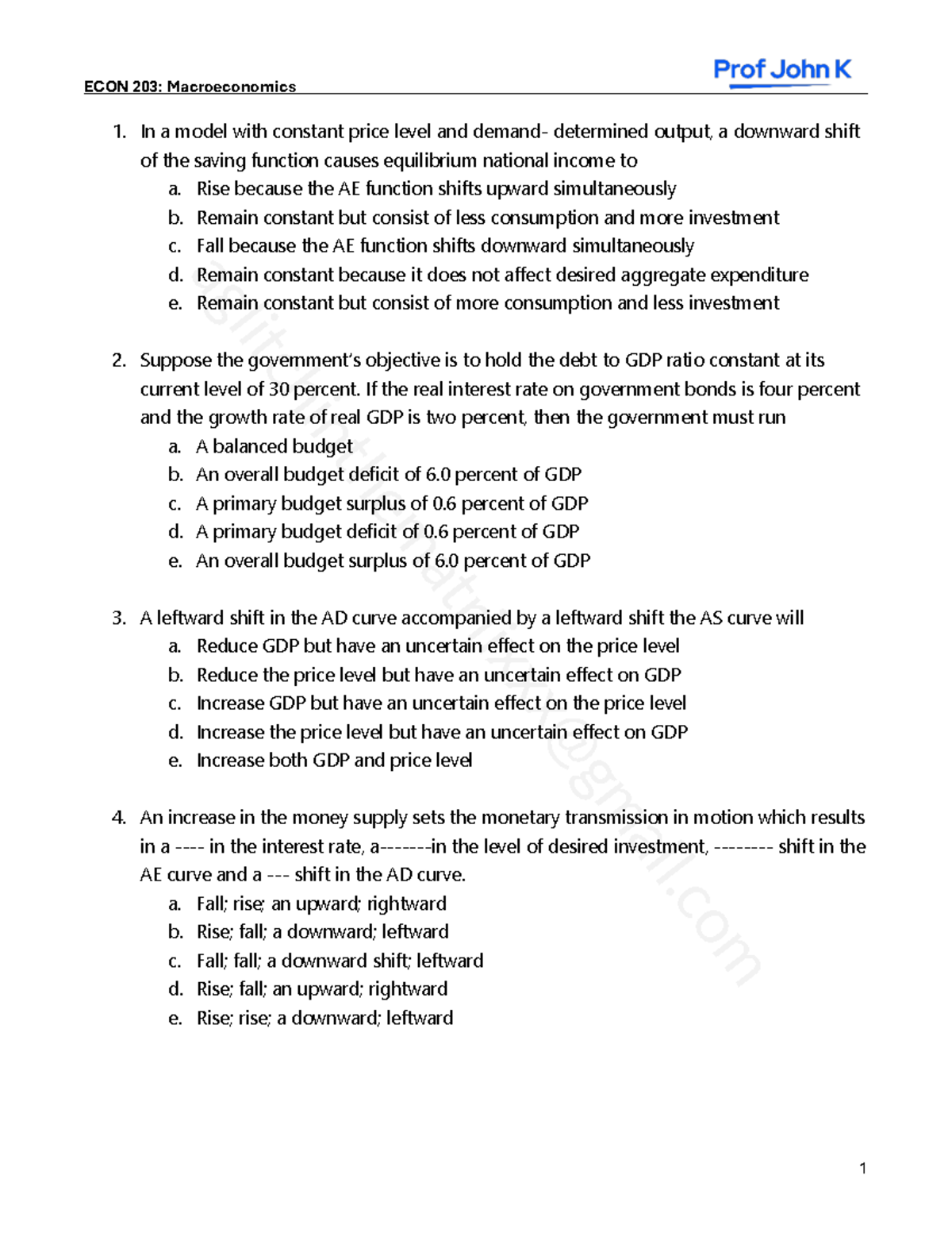 ECON 203: Macroeconomics Final Exam Mock Study Guide - Studocu