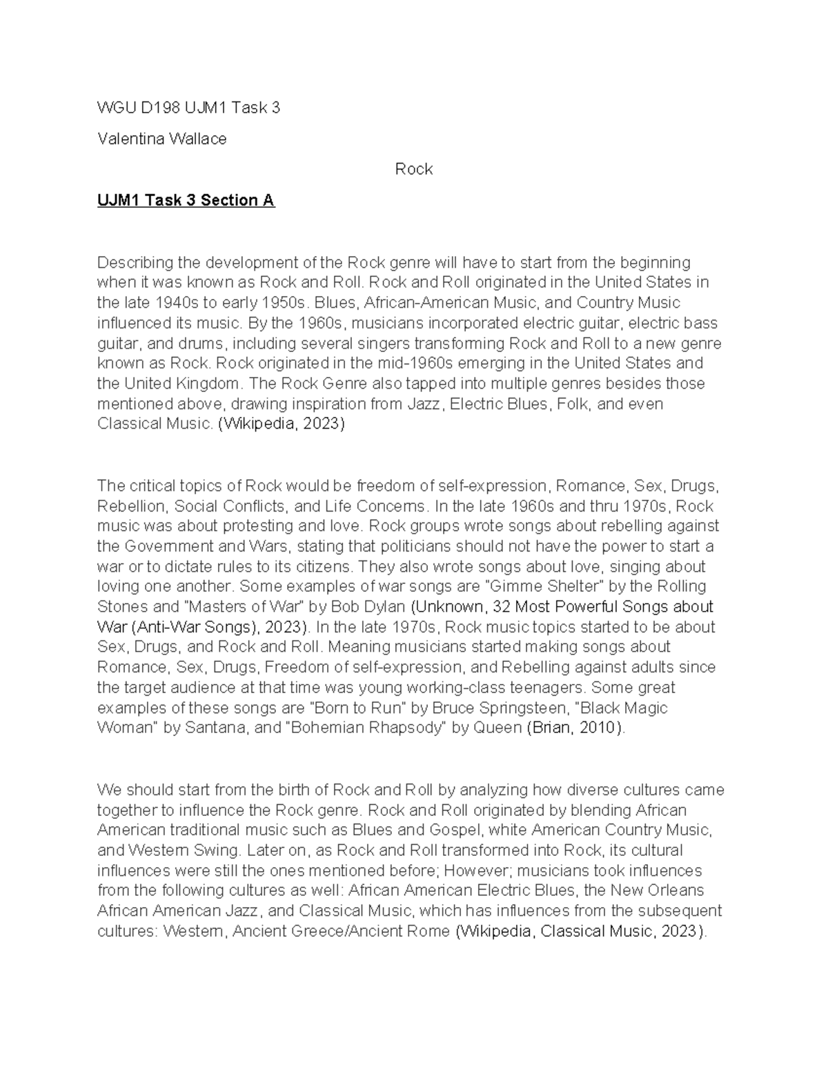 D198 UJM1 Task 3 - Exploring the Evolution of Rock Music - Studocu