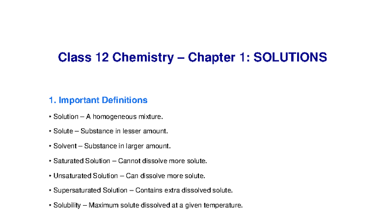Class 12 Chemistry Chapter 1: Solutions - Key Definitions & Formulas ...