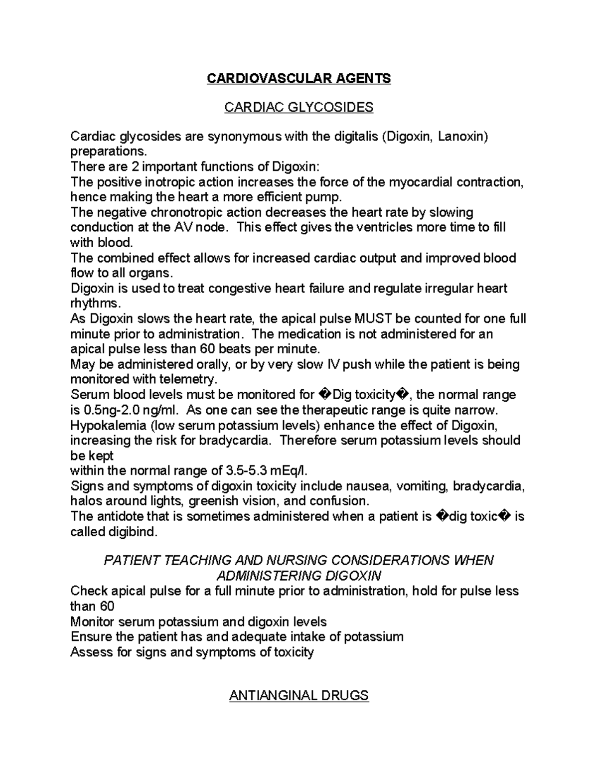 Cardiovascular Agents: Overview of Cardiac Glycosides, Antianginals ...