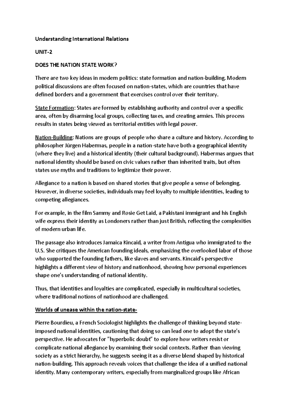 Does the nation state work - Understanding International Relations UNIT ...