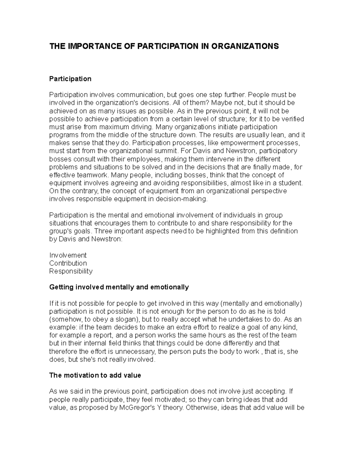 The Role of Participation in Organizational Success: Key Insights - Studocu