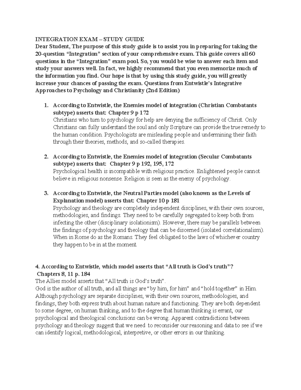 Integration EXAM Study Guide - INTEGRATION EXAM – STUDY GUIDE Dear ...