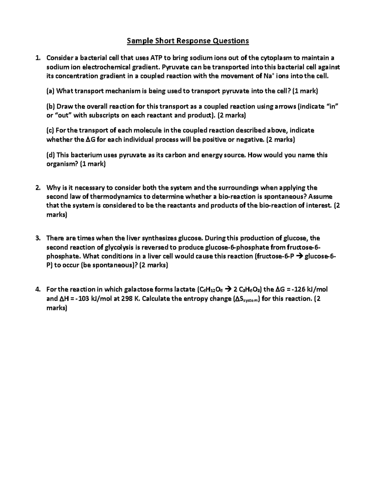 Practice Short Response Questions - Sample Short Response Questions ...