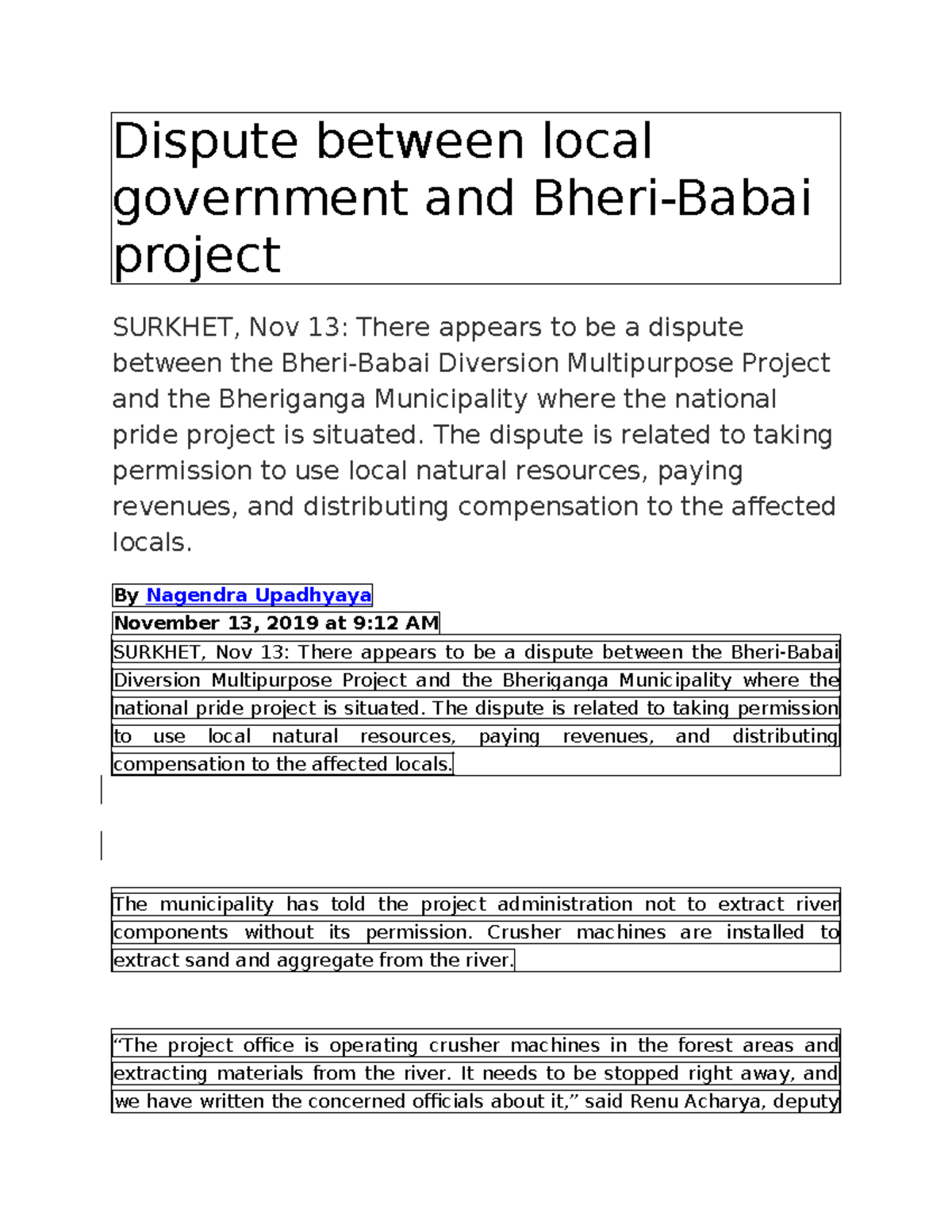 Dispute Over Resource Use: Diversion Multipurpose Project & Bheriganga ...