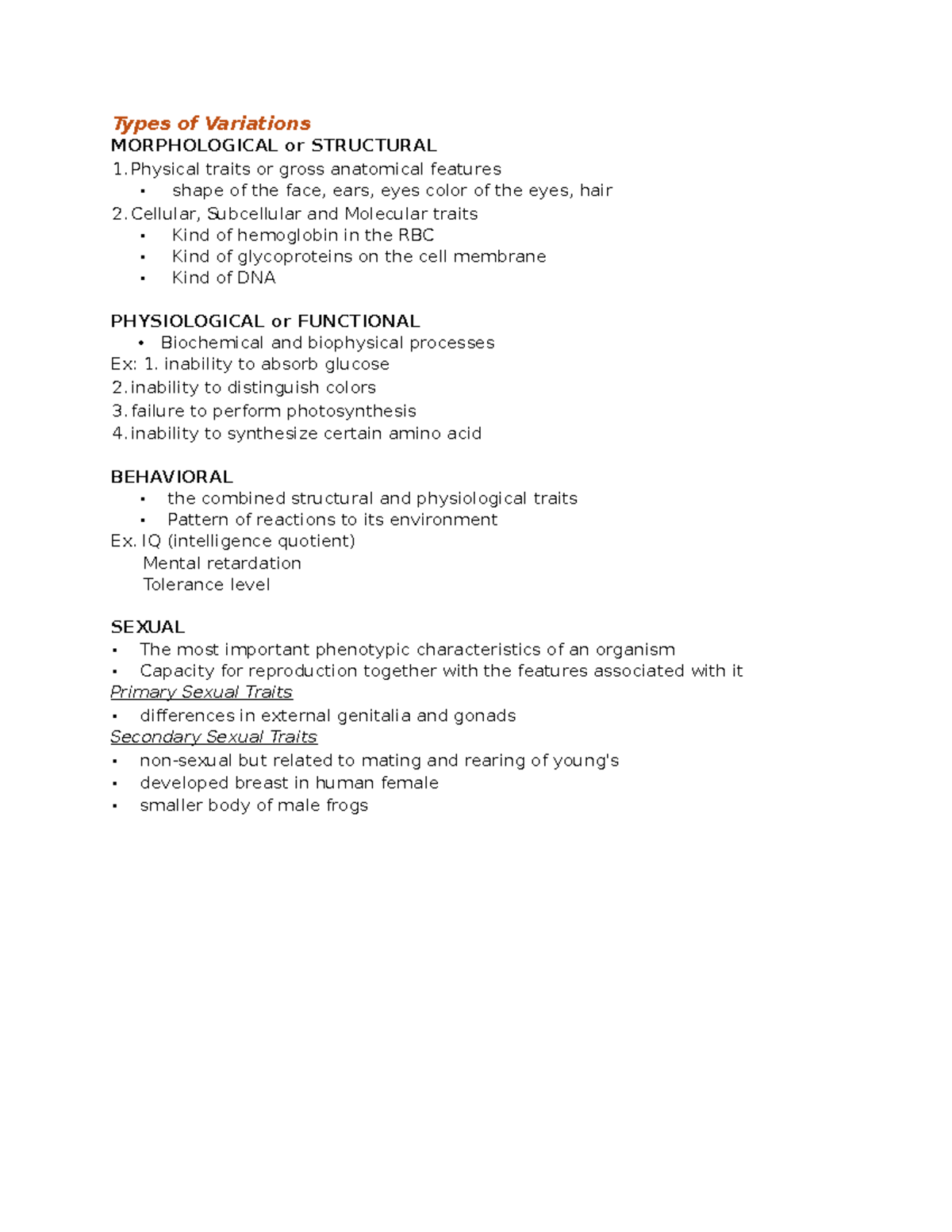 Variations - .................. - Types of Variations MORPHOLOGICAL or ...