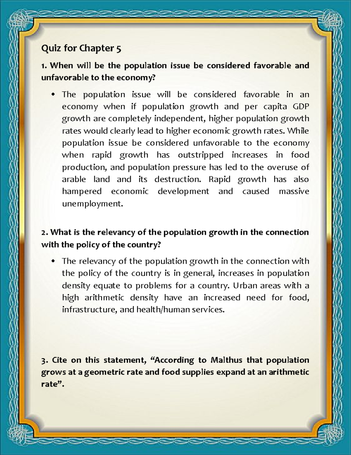 Eco.2 - Quiz on Chapter 5: Population Growth Impact on Economy - Studocu