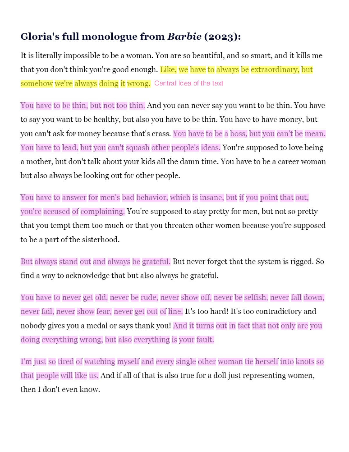 Barbie Monologue (2023) - Attachment PDF Daniel Nunez - Barbie ...