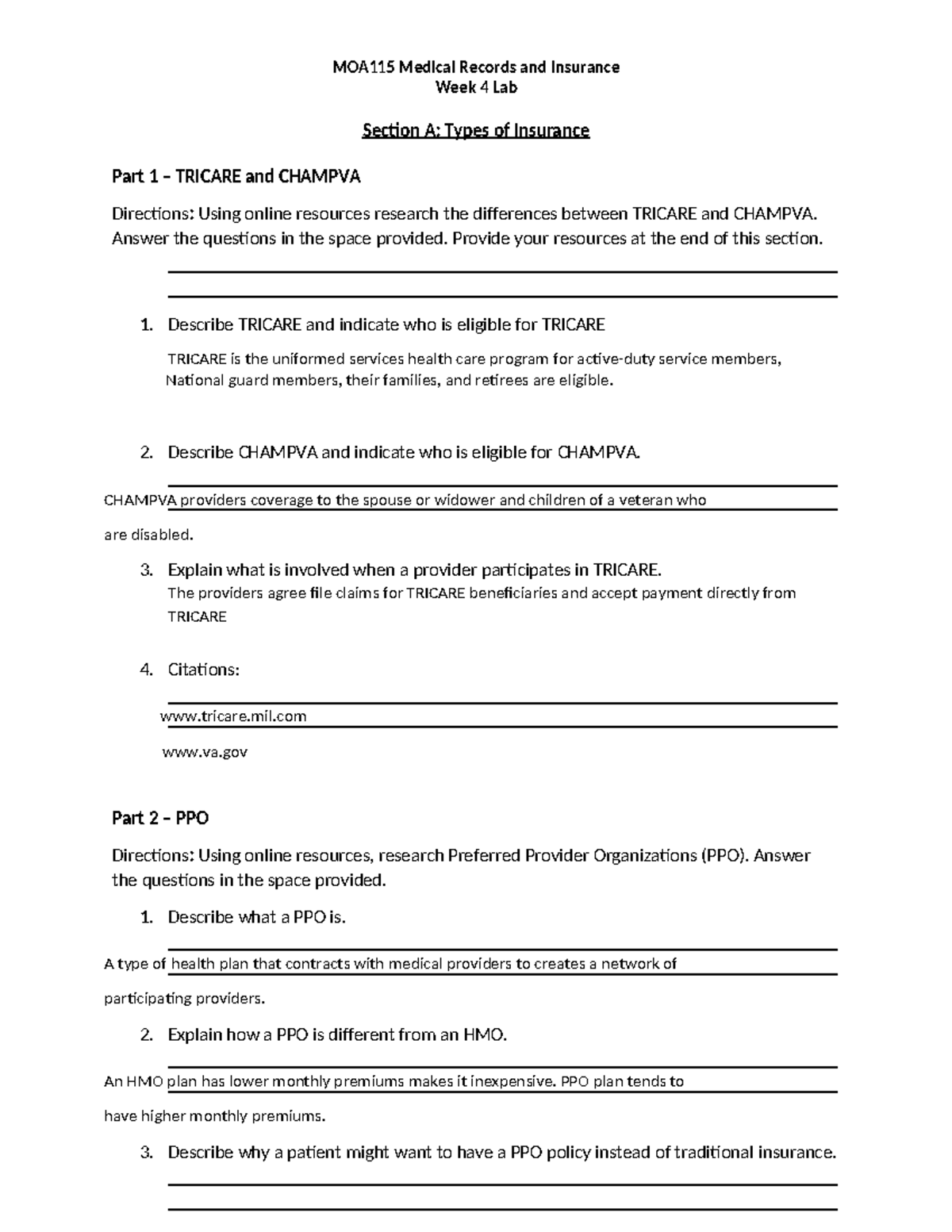 Week 4 Online Lab 15e - notes - MOA115 Medical Records and Insurance ...