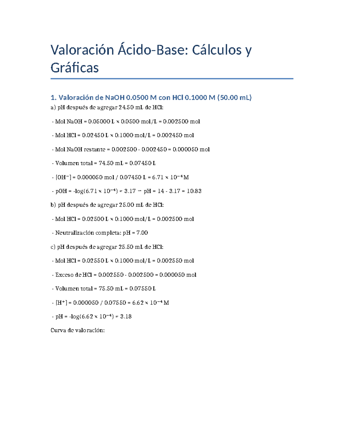 Valoraciones Ácido-Base: Cálculos y Gráficas (Química 101) - Studocu