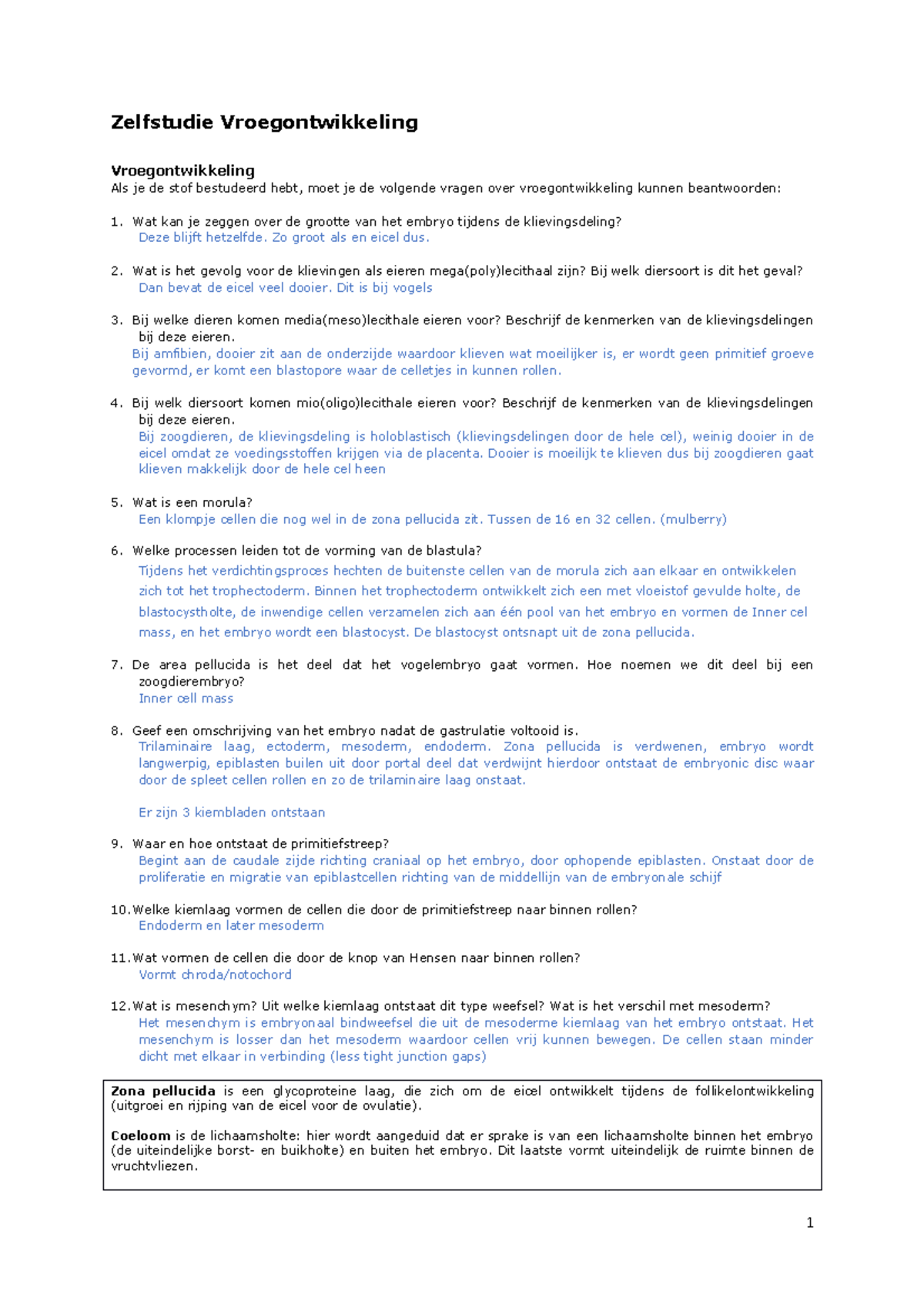 Zelfstudie 3: Vroegontwikkeling van Embryo's en Kiembladen - Studeersnel