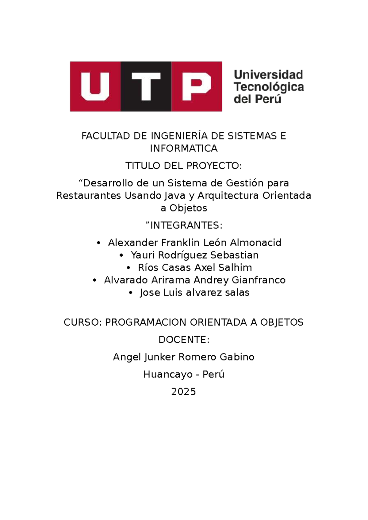 Informe de Proyecto POO: Sistema de Gestión de Restaurantes en Java ...