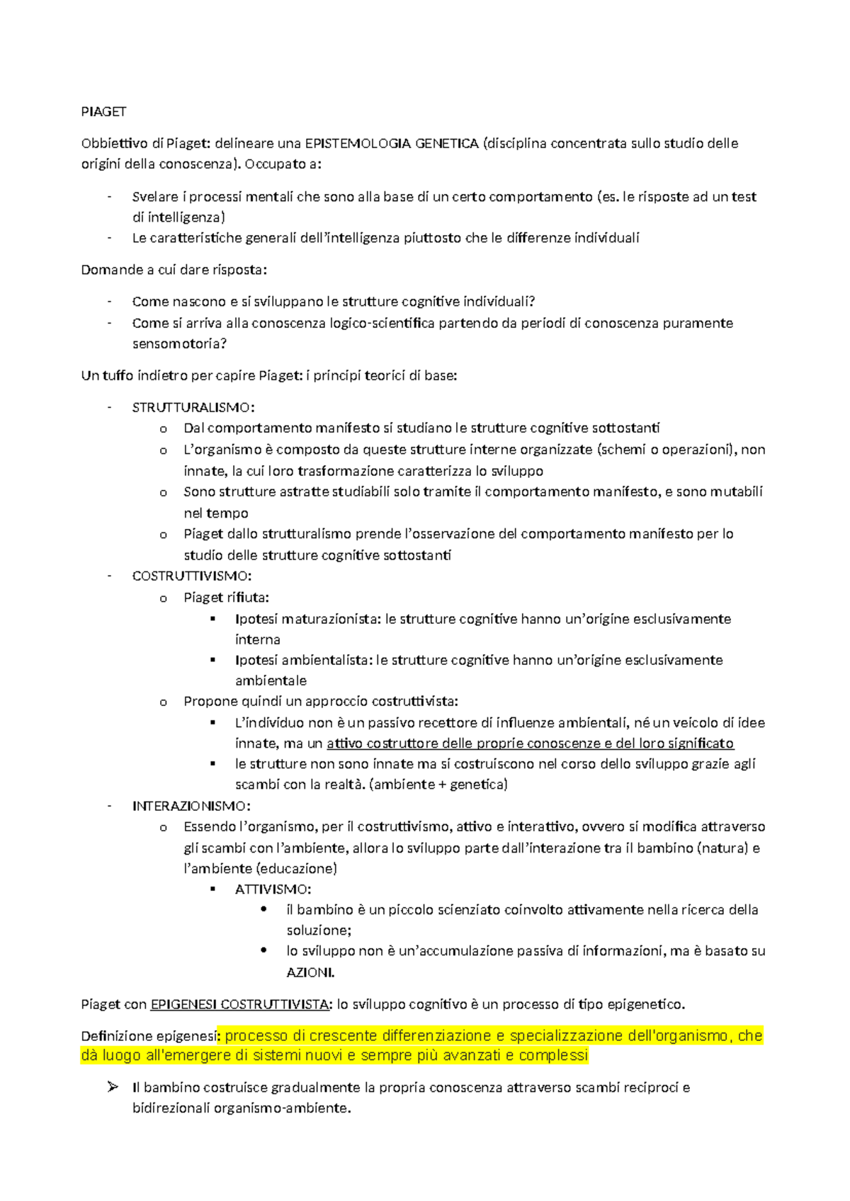 PIAGET - Appunti di Lezione su Epistemologia Genetica e Sviluppo ...