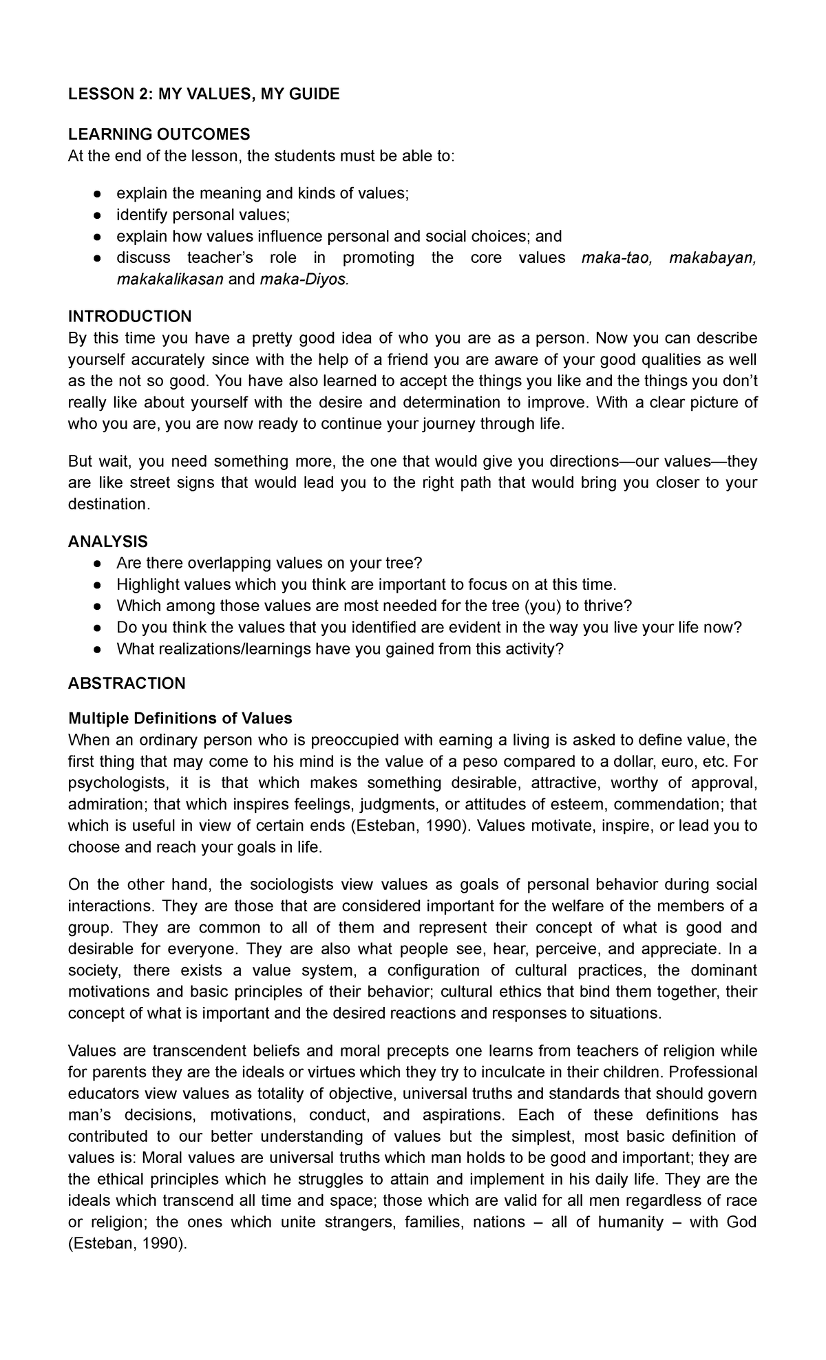 GED117 - Lesson 2: Understanding Personal Values and Their Impact - Studocu