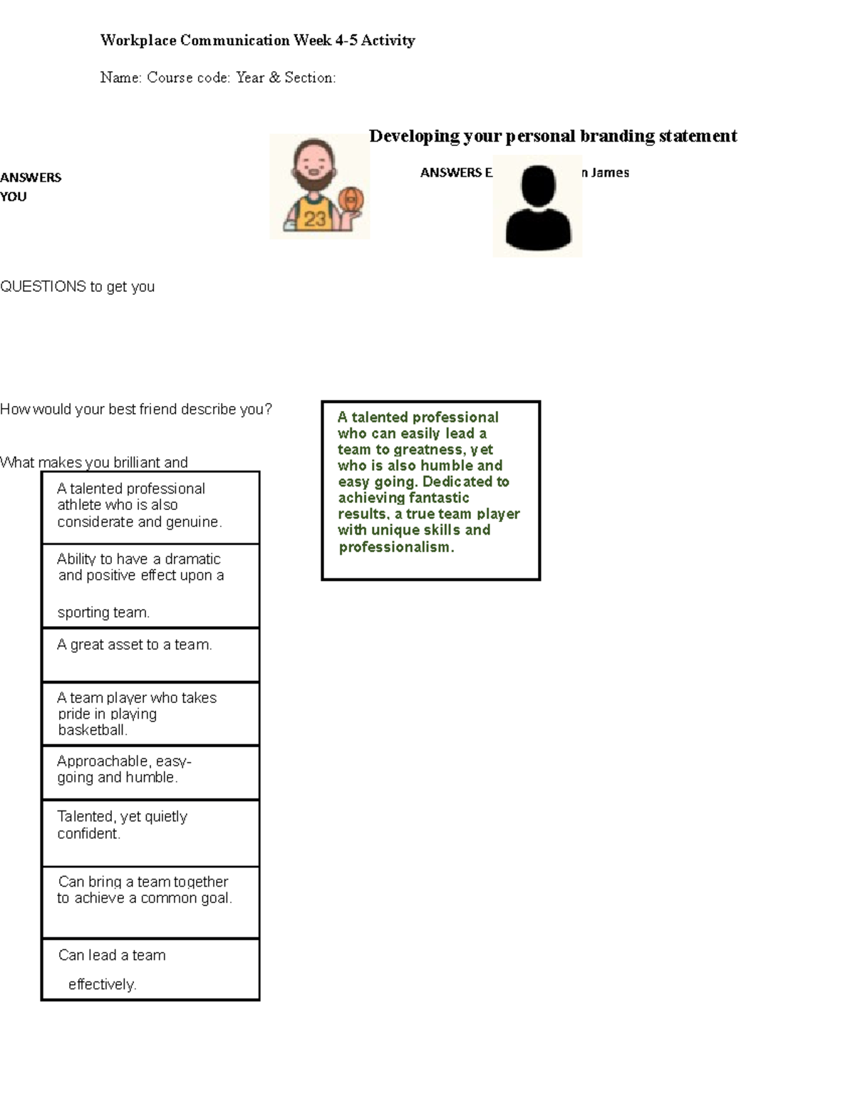 Activity personal branding - Workplace Communication Week 4-5 Activity ...