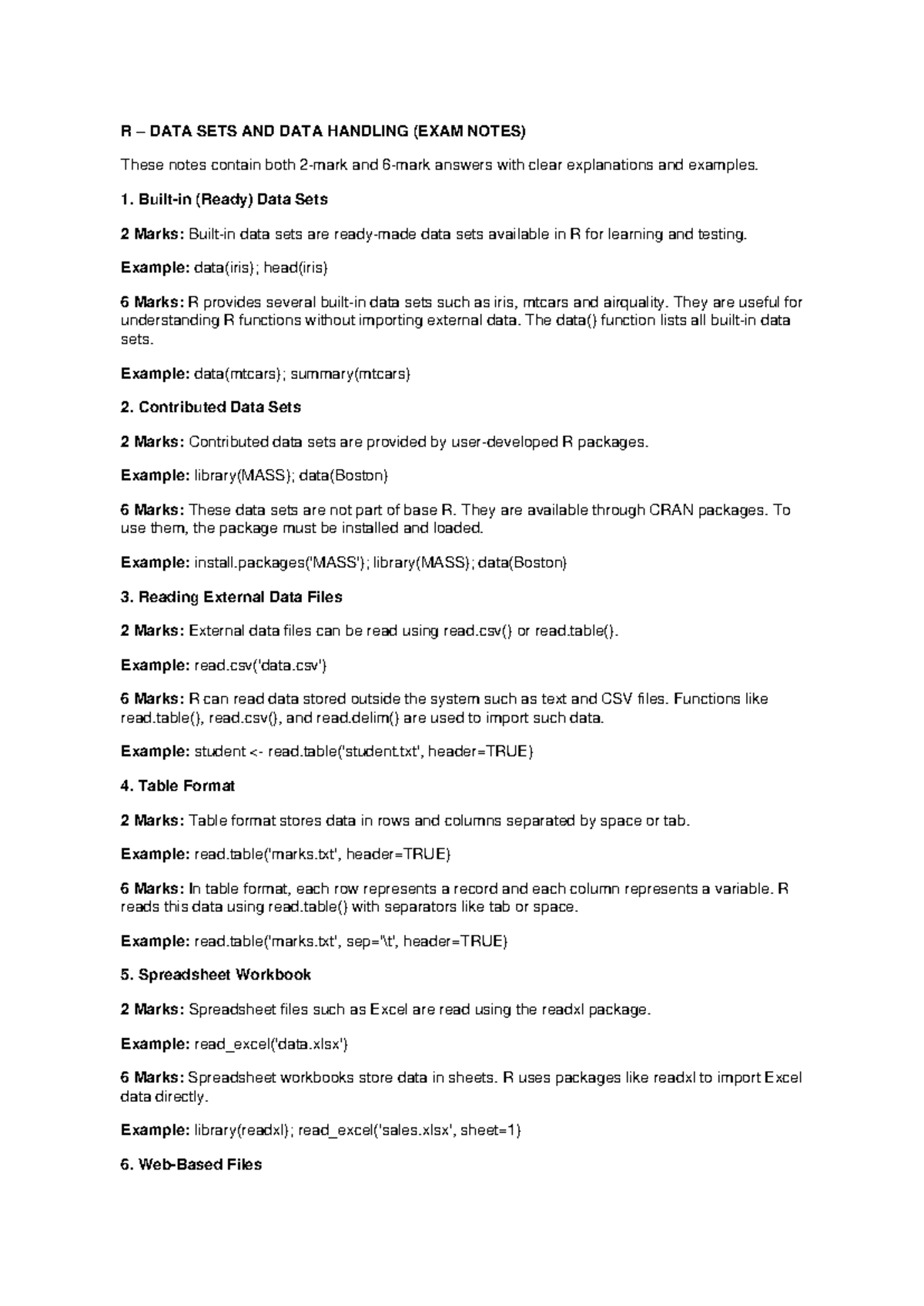 R DATA HANDLING (EXAM NOTES) - DETAILED GUIDE - Studocu