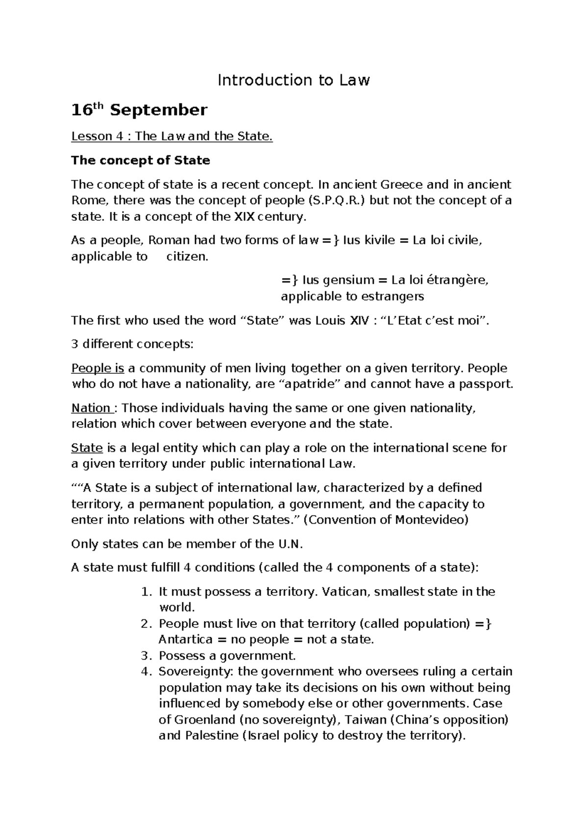 Introduction to Law: Lesson 4 - The Law and the State (16th Sept) - Studocu
