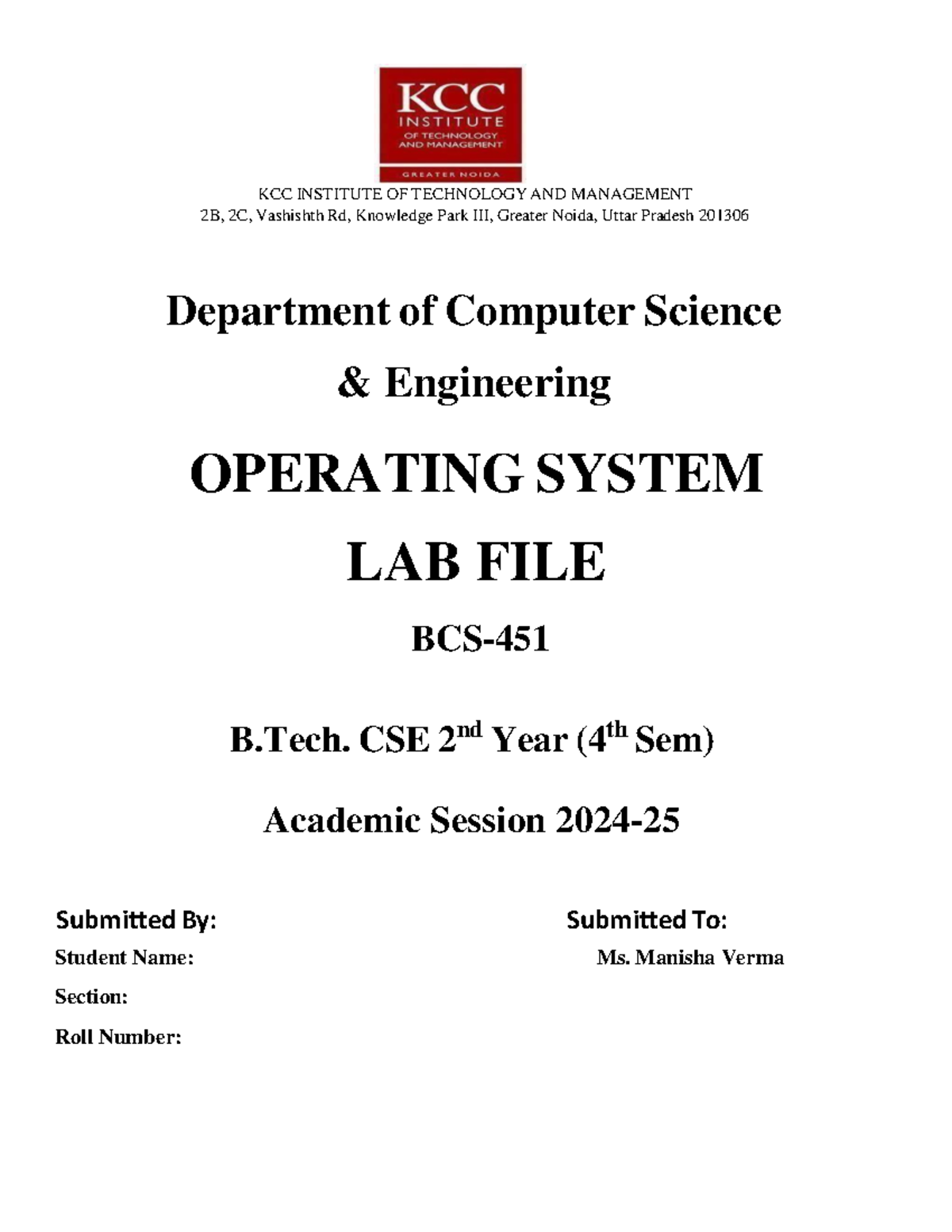 Operating System Lab File - B.Tech CSE 2nd Year (4th Sem) - Studocu
