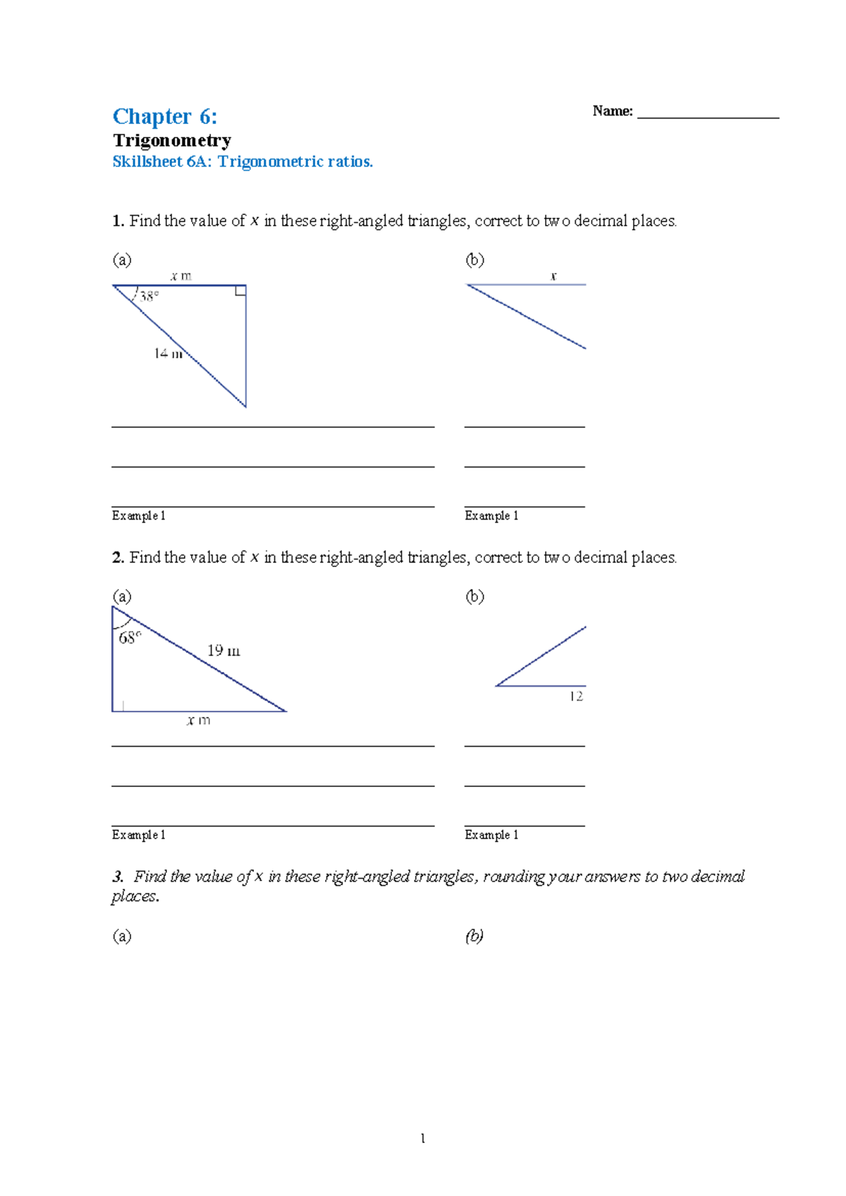 Chapter 6: Trigonometry Skillsheet 6A - Ratios & Applications - Studocu