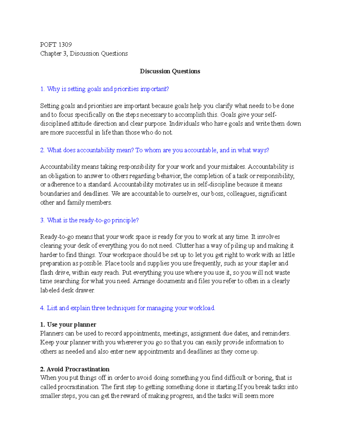 POFT 1309 Chapter 3 - Key Discussion Questions & Insights - Studocu