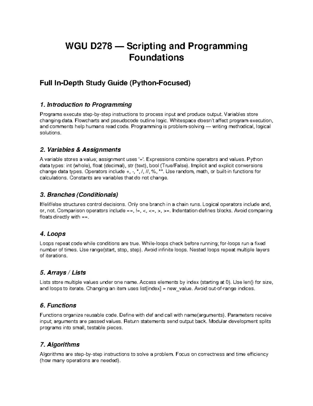 D278 Scripting & Programming Foundations Full Study Guide Notes - Studocu