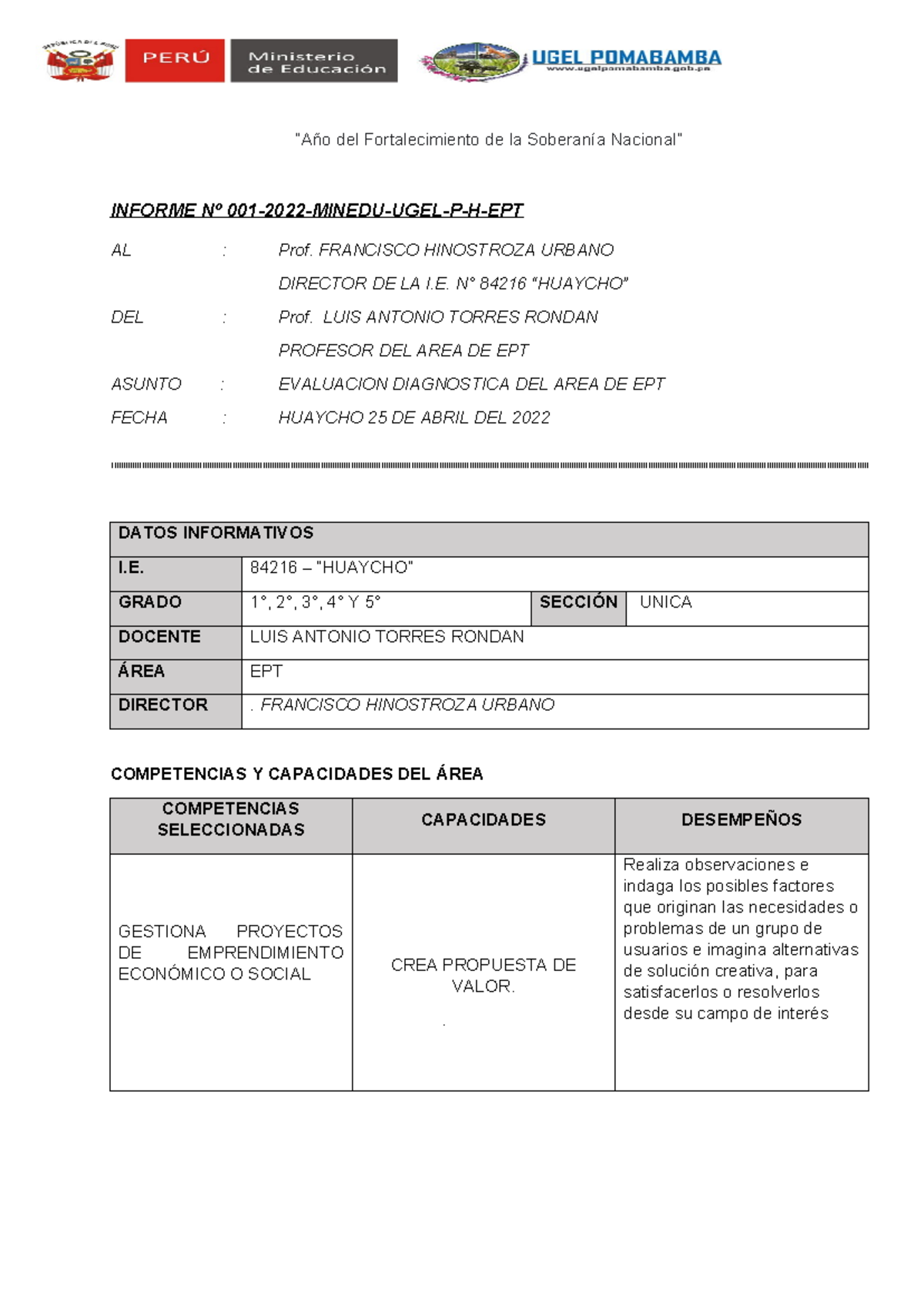 Informe de Evaluación Diagnóstica - EPT 2022: Análisis y Resultados - Studocu