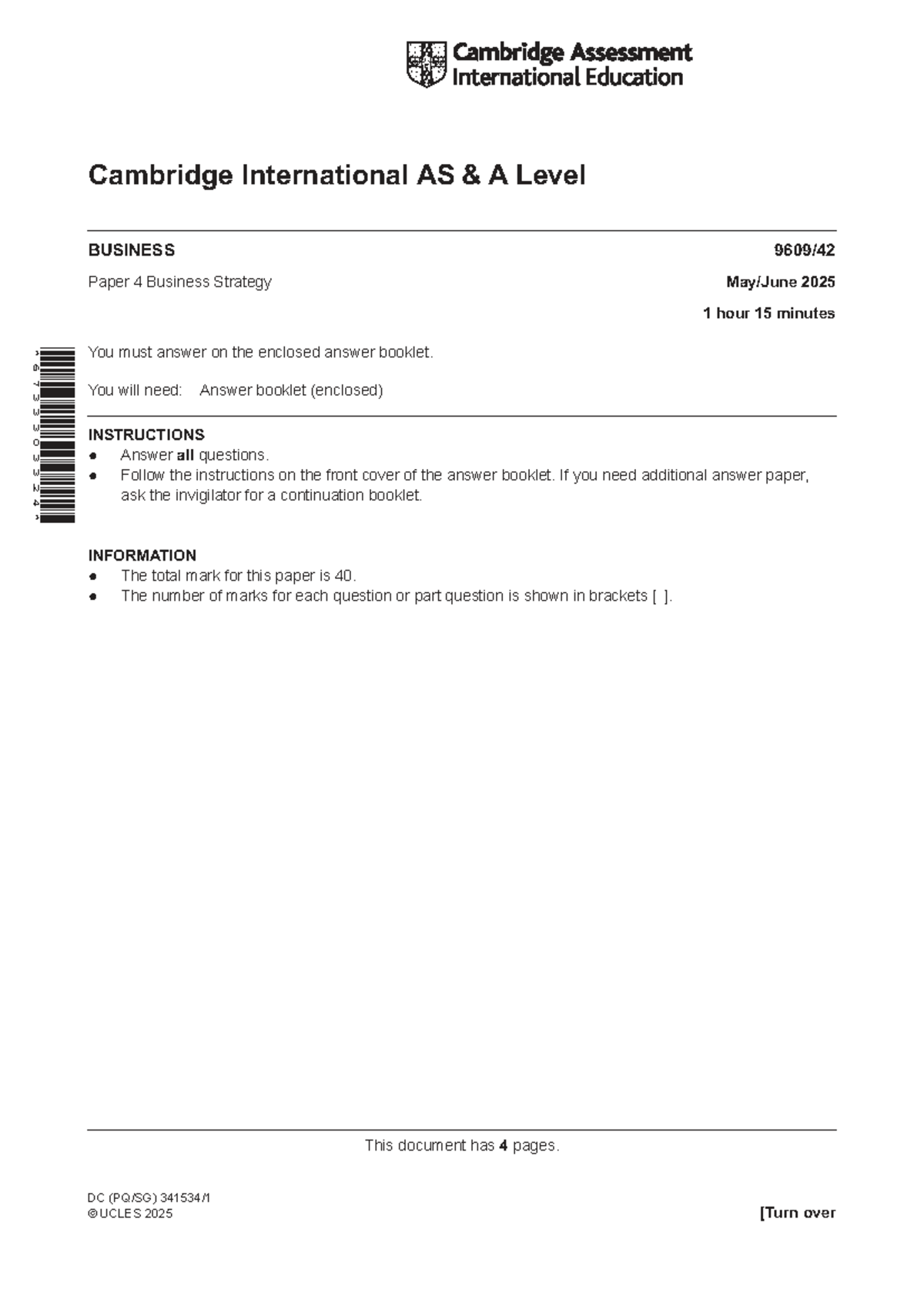 Cambridge International AS A Level BUSINESS 9609/25 Paper 4: Business ...
