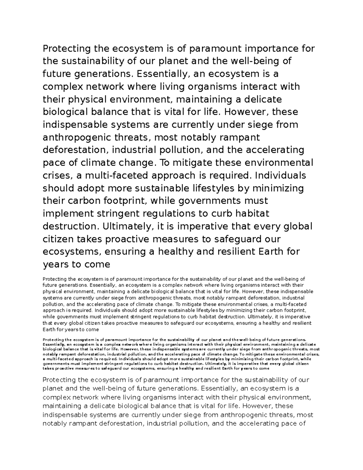 Ecosystem Protection Strategies for Sustainable Future: Unit10 Writing ...