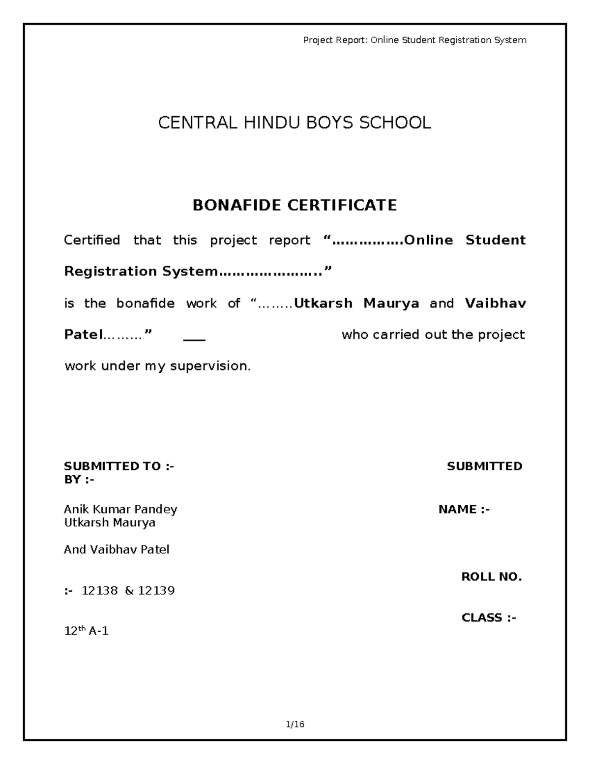 Project Report: Online Student Registration System (Class 12) - Studocu