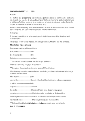 [Solved] Summarize pelo e ja Serati in setswana - Setswana Home Language Fp: Phonetics ...