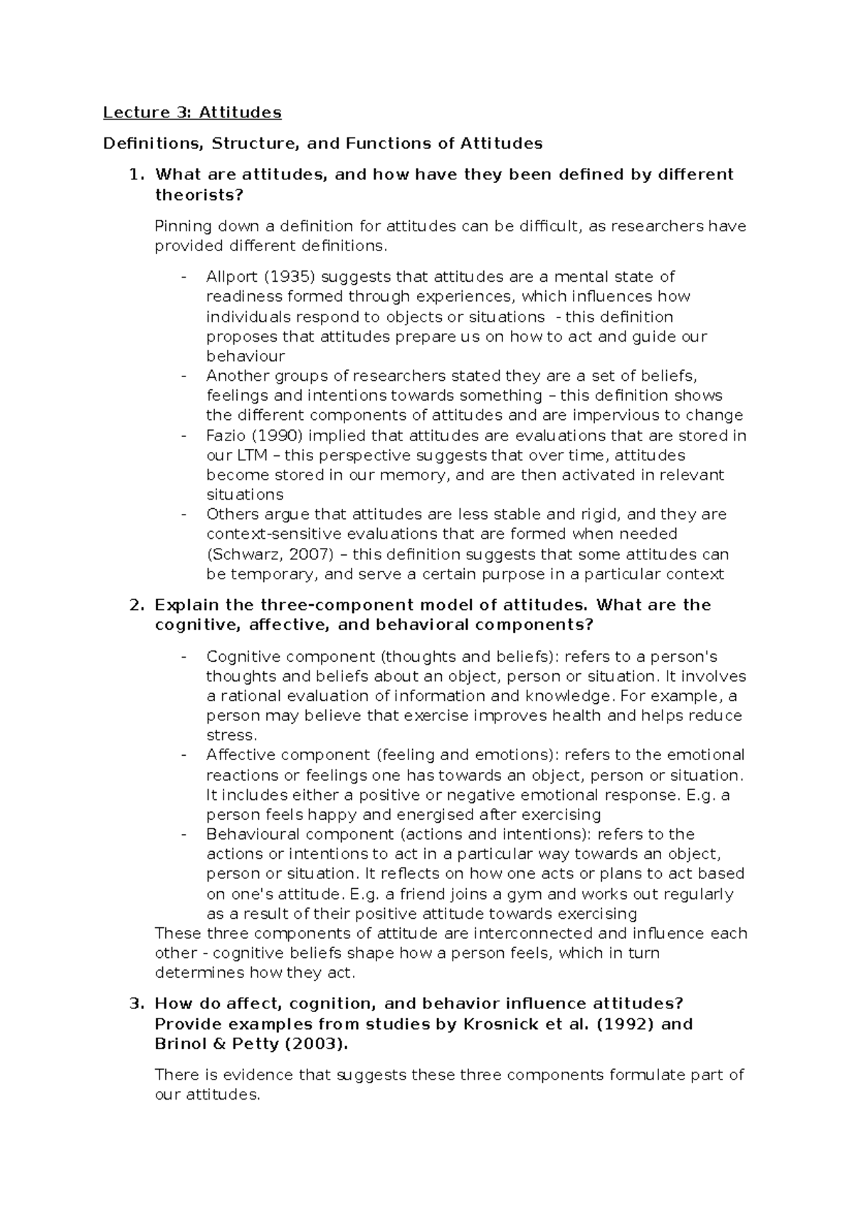 Lecture 3: Attitudes - Definitions, Models, and Influences - Studocu