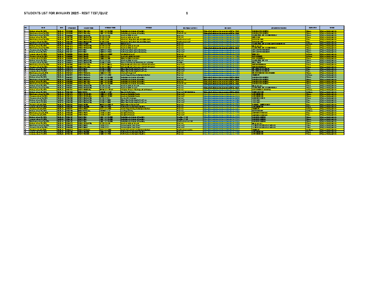 January 2025 APU Resit Test/Quiz Student Schedule - Studocu
