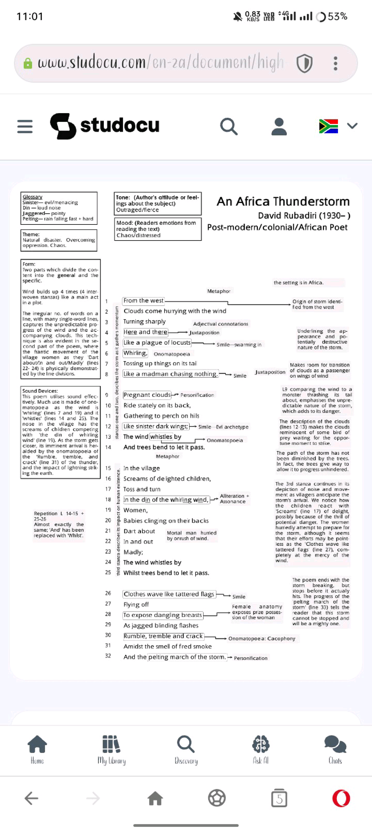 African Thunderstorm (A Study of David Rubadiri's Poem) Notes - Studocu