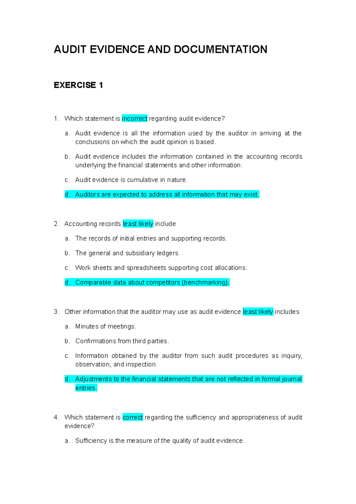 Evidence EX 1 - Auditing Theory - AUDIT EVIDENCE AND DOCUMENTATION ...