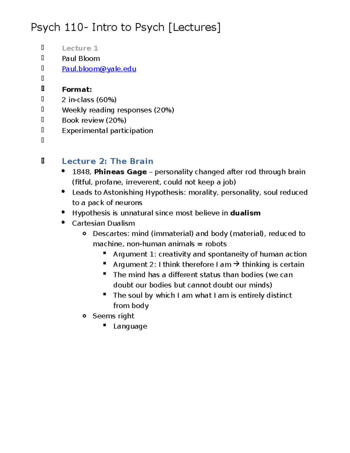 Psych 110: Intro to Psychology Lecture Notes (Lectures 1-15) - Studocu