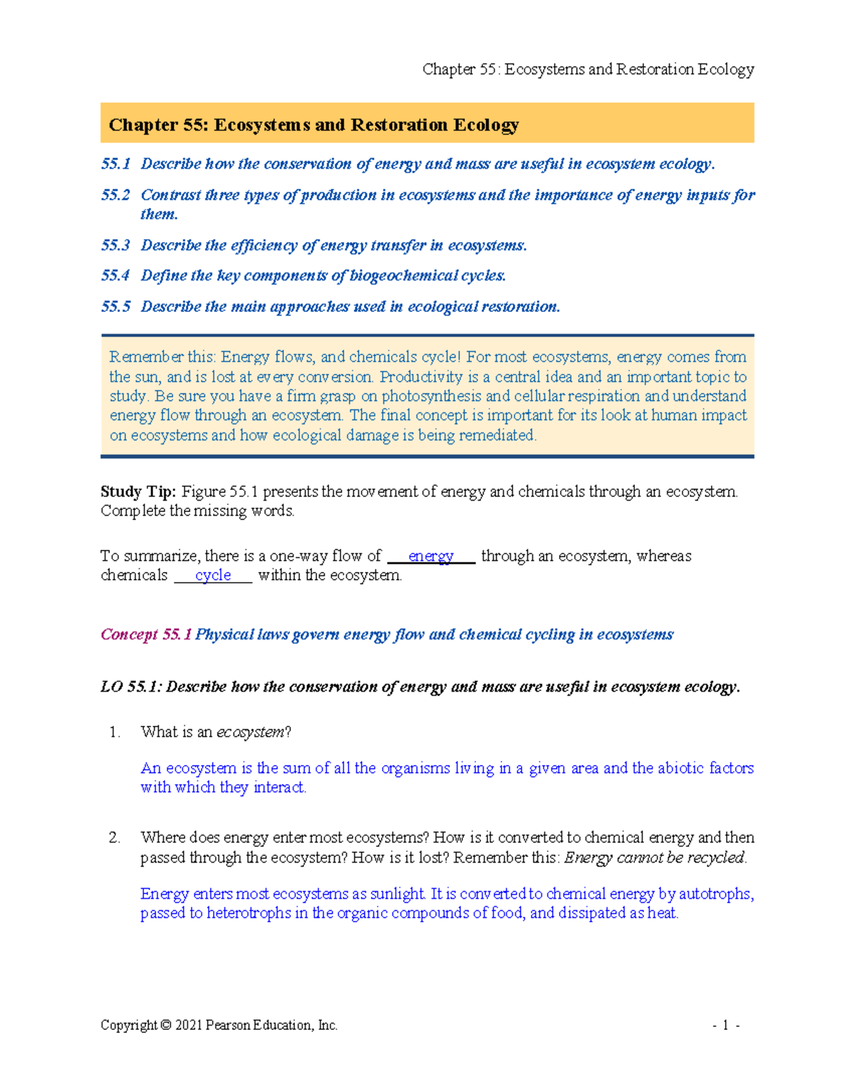 Bio12 ARG Chapter 55: Ecosystems & Restoration Ecology Study Guide ...