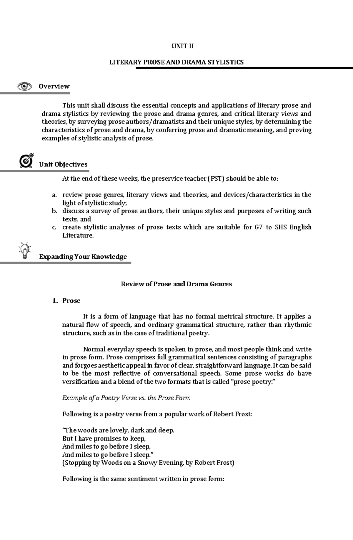 Unit II: Literary Prose & Drama Stylistics | Essential Concepts ...