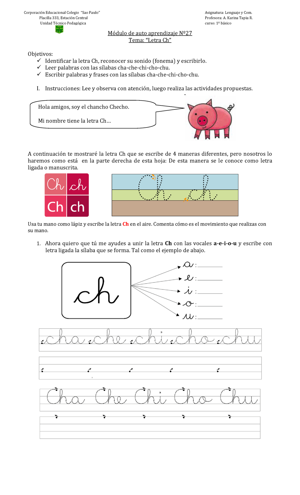 Lenguaje 3 - Apuntes de la Letra Ch para 1º Básico - Studocu