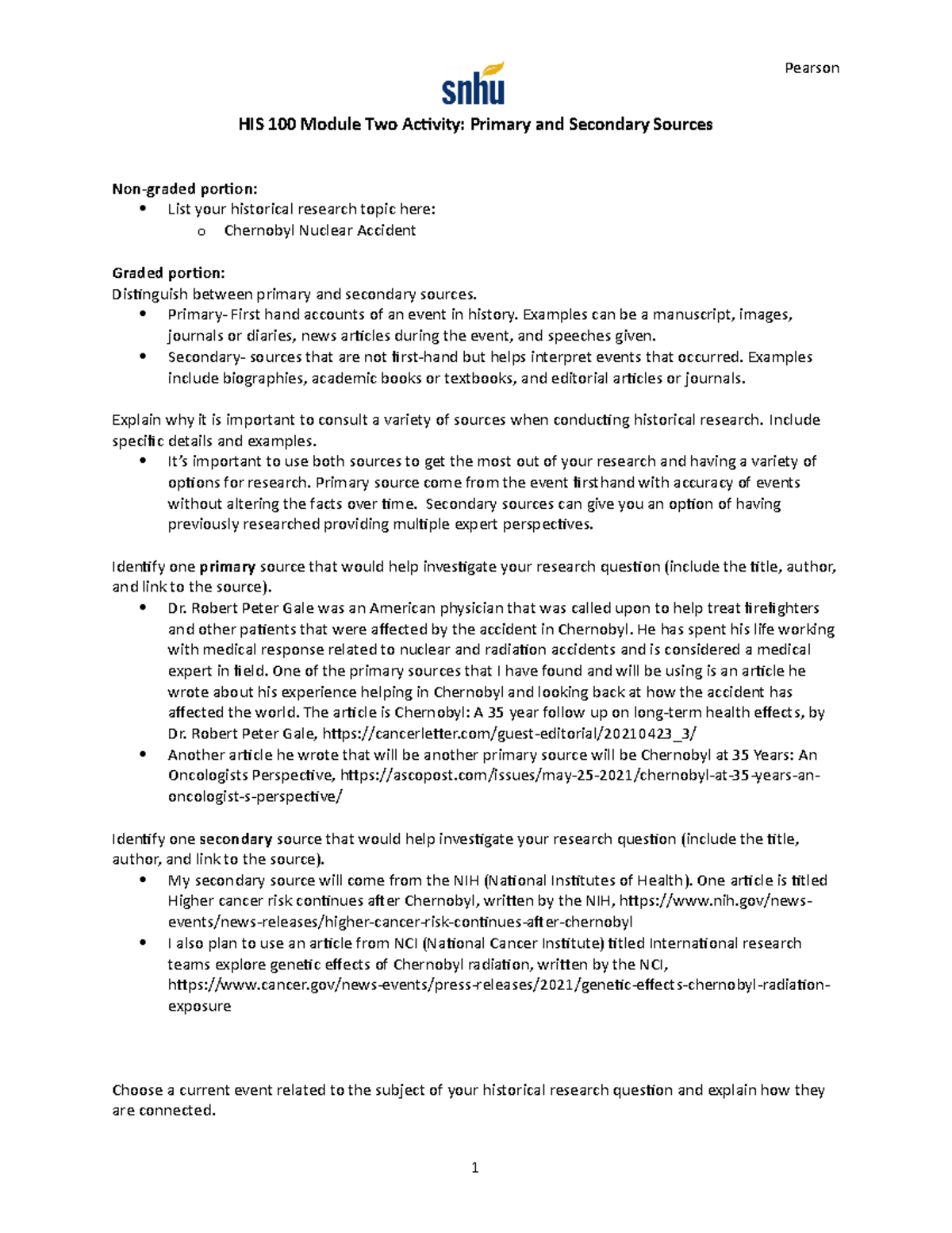 HIS 100 Module 2-2 Activity- Primary and Secondary Sources- Christina ...