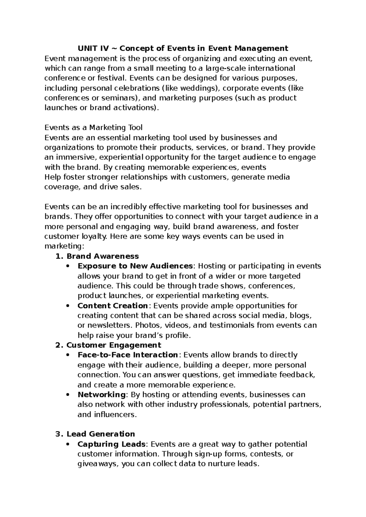 UNIT IV: Events as a Marketing Tool in Event Management - Studocu