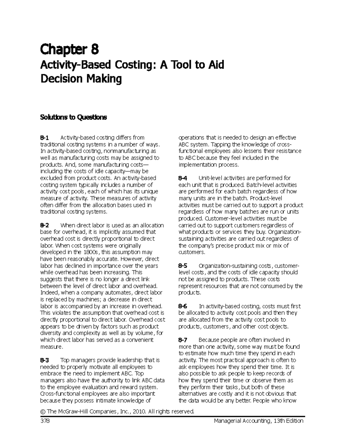 Activity-Based Costing: Solutions for Managerial Accounting (ACCT 202 ...