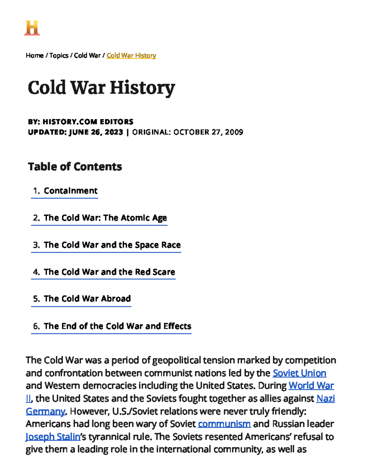 Cold War Summary, Combatants, Start & End History - Table of Contents ...